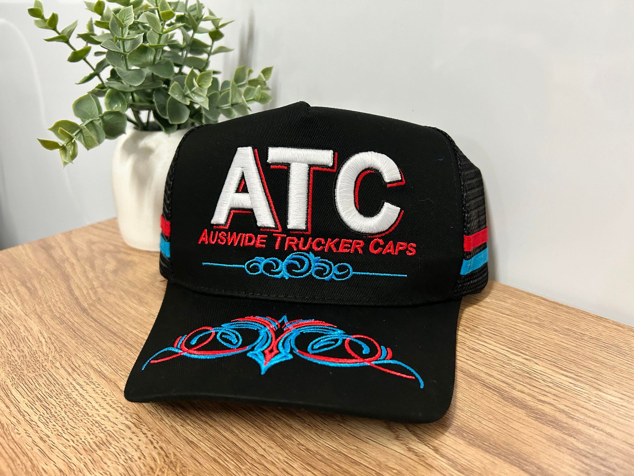 Black with Red/Blue Trucker Cap – Auswide Trucker Caps
