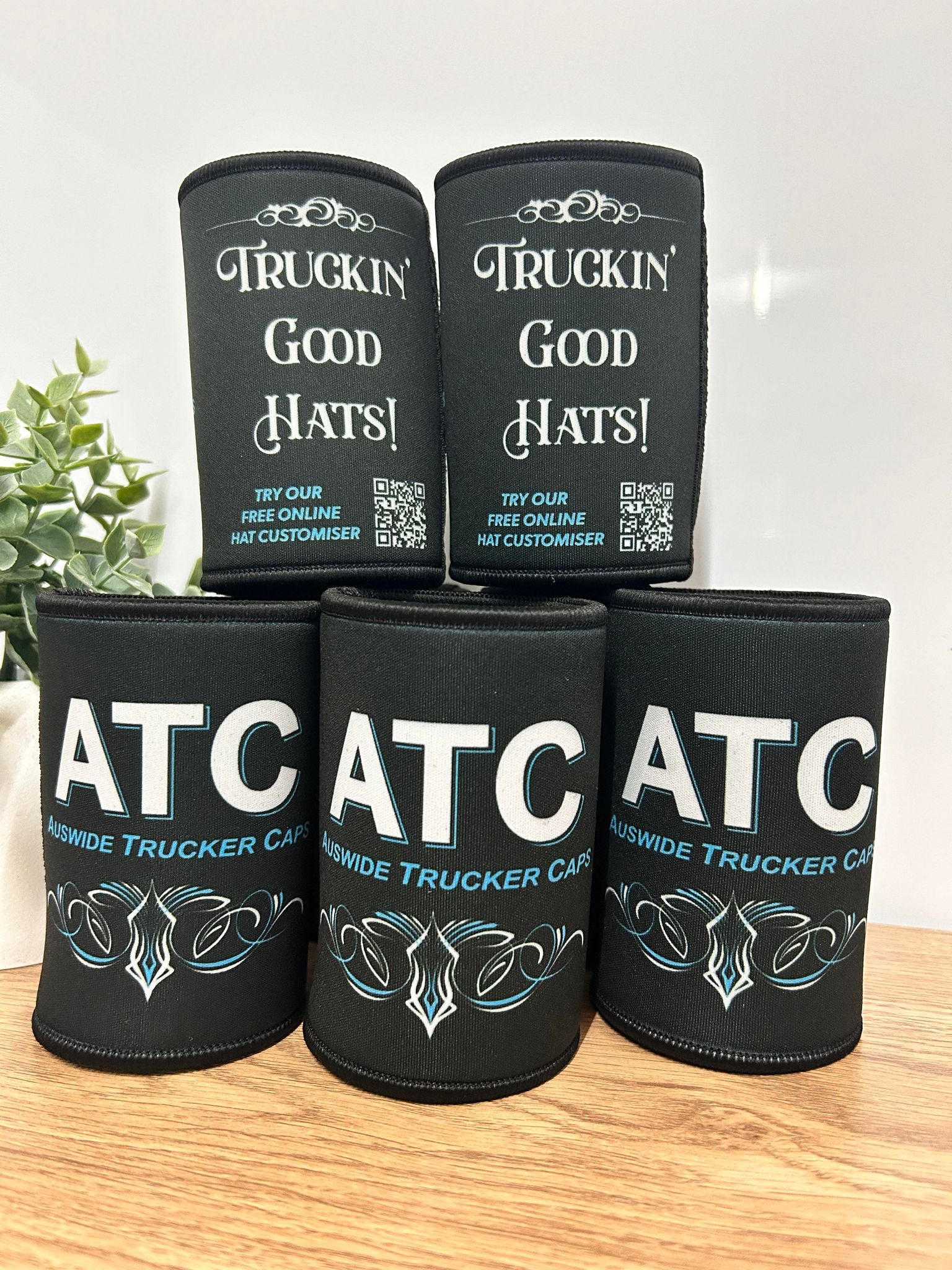 Black/Blue ATC Stubby Cooler – Auswide Trucker Caps