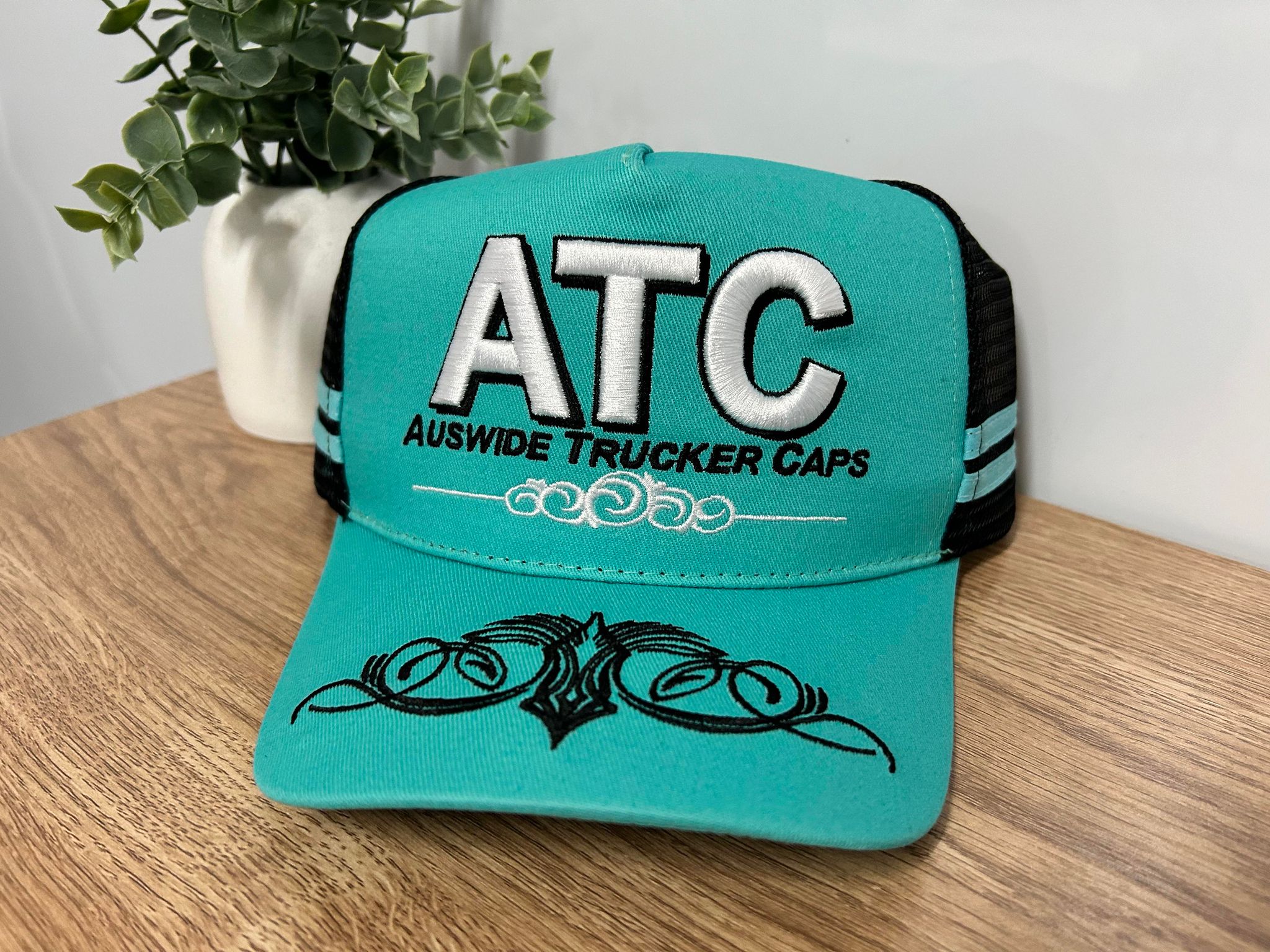 Teal with Black Trucker Cap – Auswide Trucker Caps